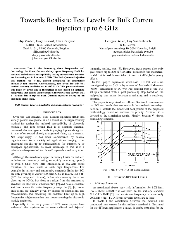 (PDF) Towards Realistic Test Levels for Bulk Current Injection up to 6 GHz