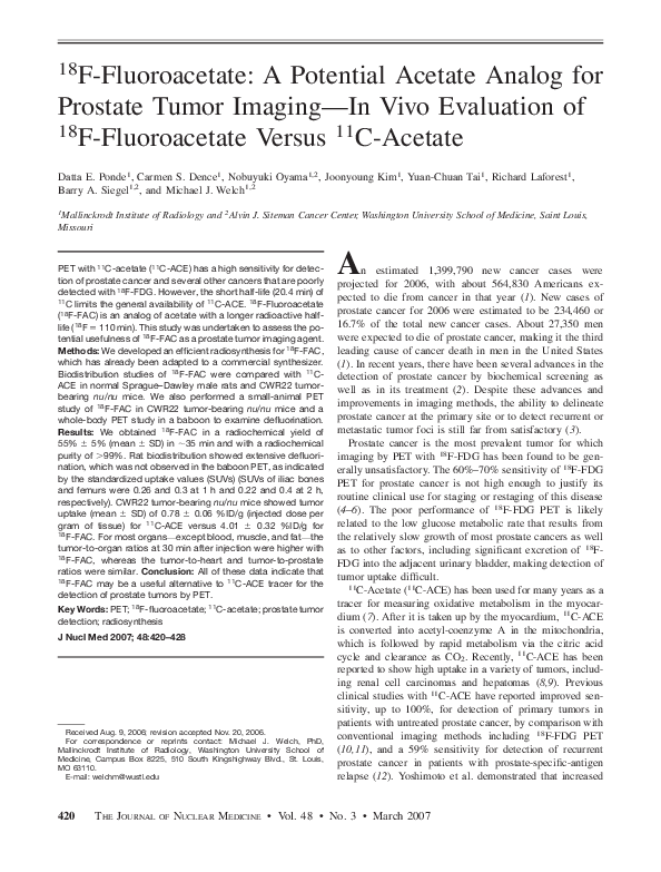 (PDF) 18F-Fluoroacetate: A Potential Acetate Analog for Prostate Tumor ...