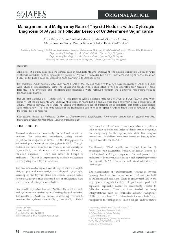 (PDF) Differences in risk of malignancy and management recommendations ...