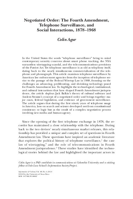 (PDF) Negotiated Order: The Fourth Amendment, Telephone Surveillance ...