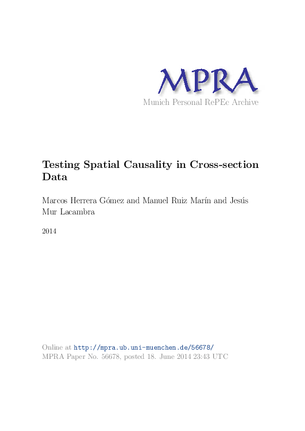 Pdf Testing Spatial Causality In Cross Section Data With Matlab Code