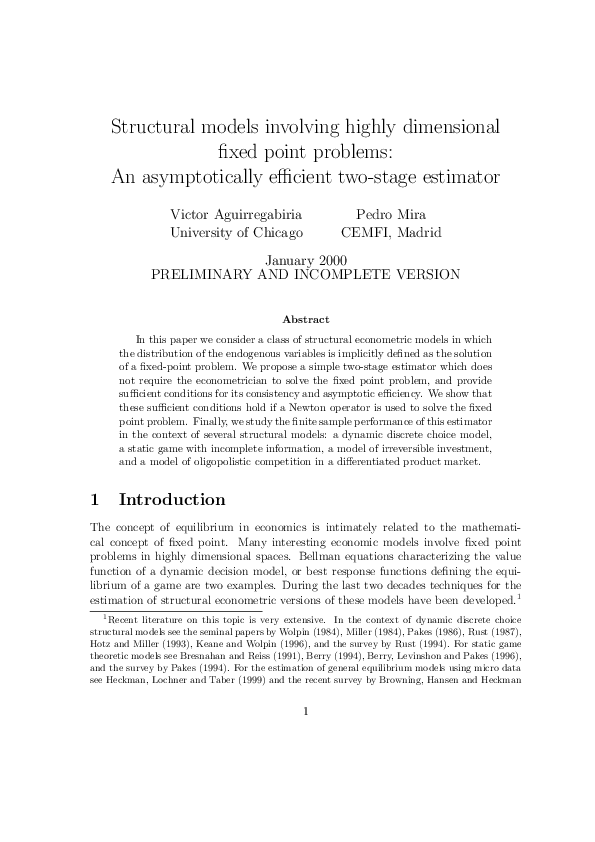 (PDF) Structural models involving highly dimensional fixed point problems: An asymptotically ...