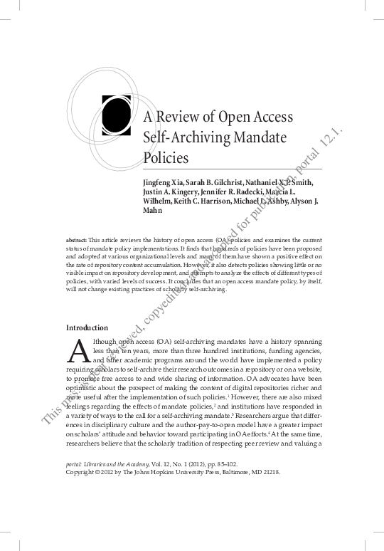 (PDF) A Review of Open Access Self-Archiving Mandate Policies