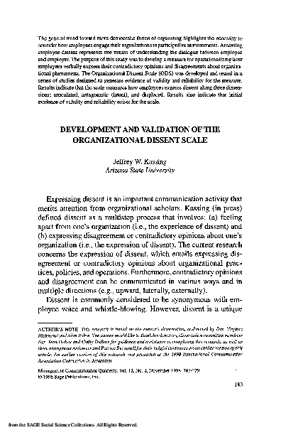 (PDF) Development and Validation of the Organizational Dissent Scale