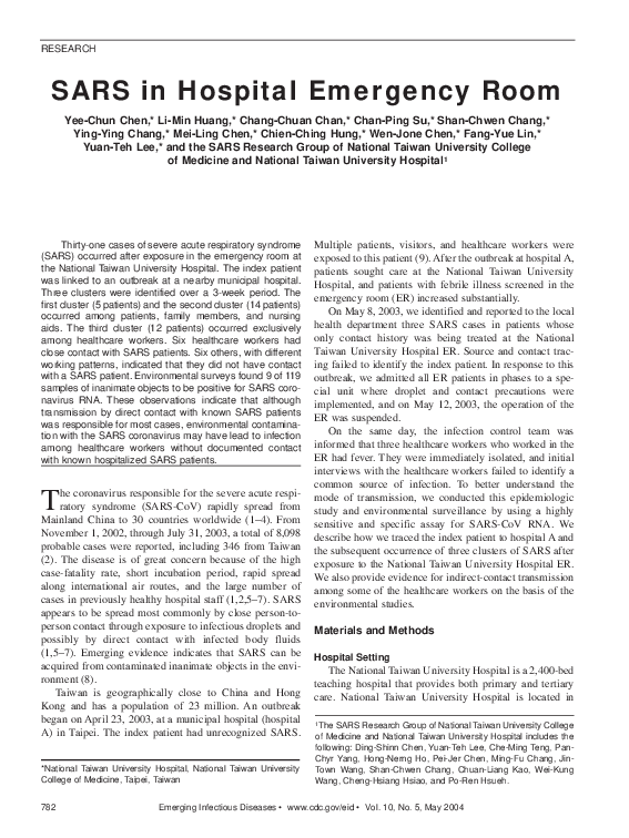 (PDF) SARS in Hospital Emergency Room