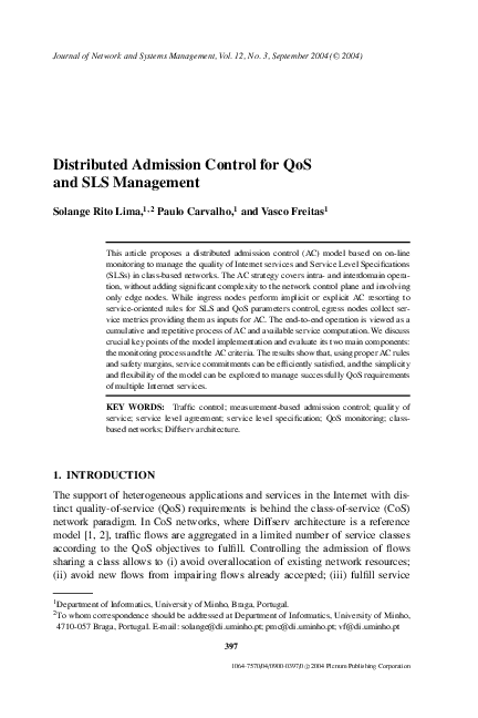 (PDF) Distributed Admission Control for QoS and SLS Management