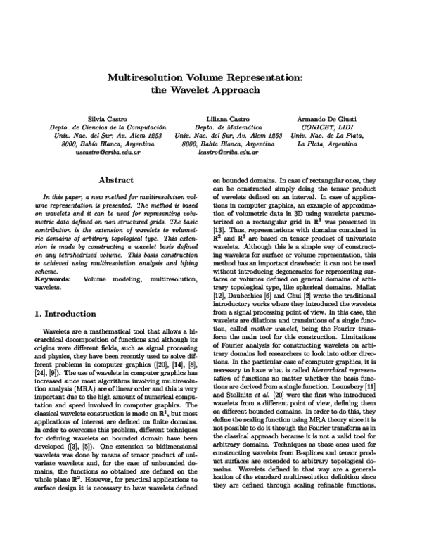 (PDF) Multiresolution Volume Representation: The Wavelet Approach