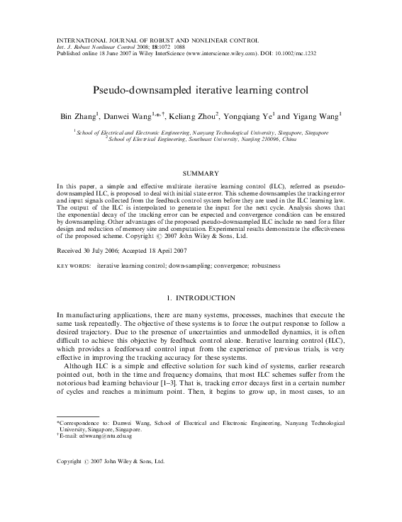 (PDF) Pseudo-downsampled iterative learning control