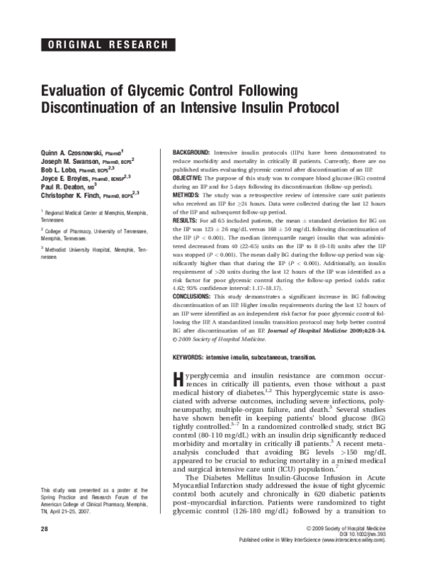(PDF) Evaluation of glycemic control following discontinuation of an ...
