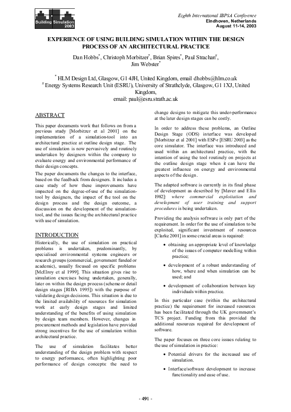 (PDF) Experience of using building simulation within the design process ...