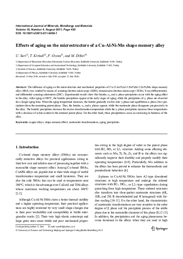 (PDF) Effects of aging on the microstructure of a Cu-Al-Ni-Mn shape memory alloy