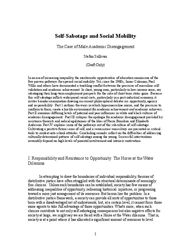 (DOC) Self-Sabotage and Social Mobility: On Academic Disengagement