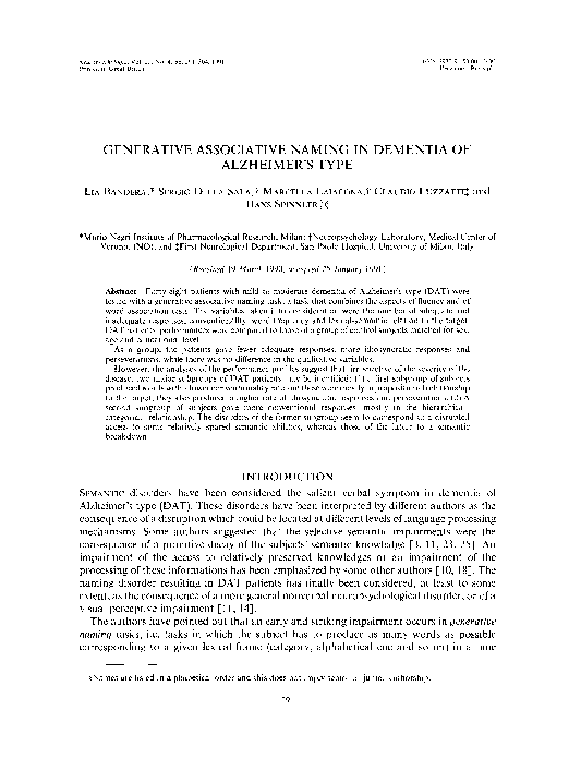 (PDF) Generative associative naming in dementia of Alzheimer's type