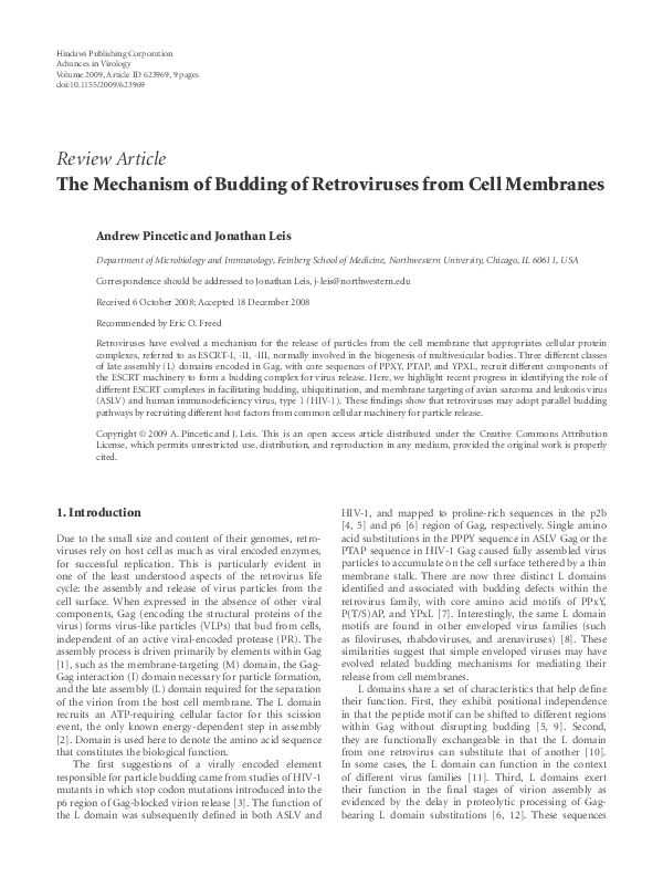 (PDF) The Mechanism of Budding of Retroviruses from Cell Membranes