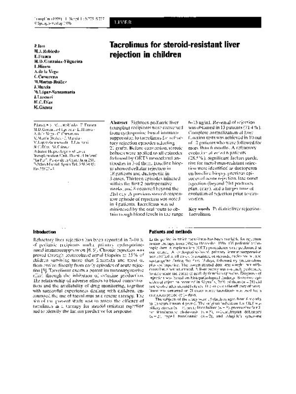 (PDF) Tacrolimus for steroid-resistant liver rejection in children