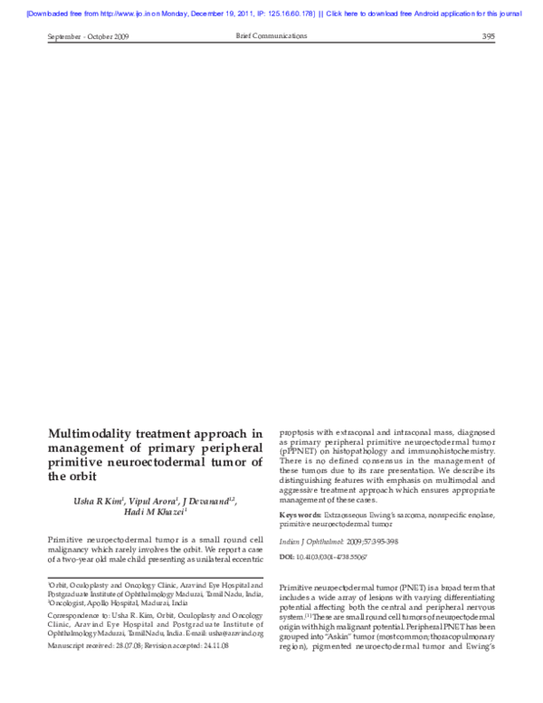 Pdf Multimodality Treatment Approach In Management Of Primary Peripheral Primitive
