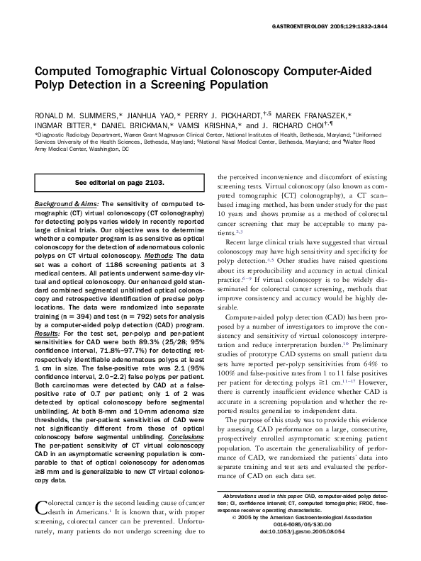 (PDF) Computed Tomographic Virtual Colonoscopy Computer-Aided Polyp Detection in a Screening ...