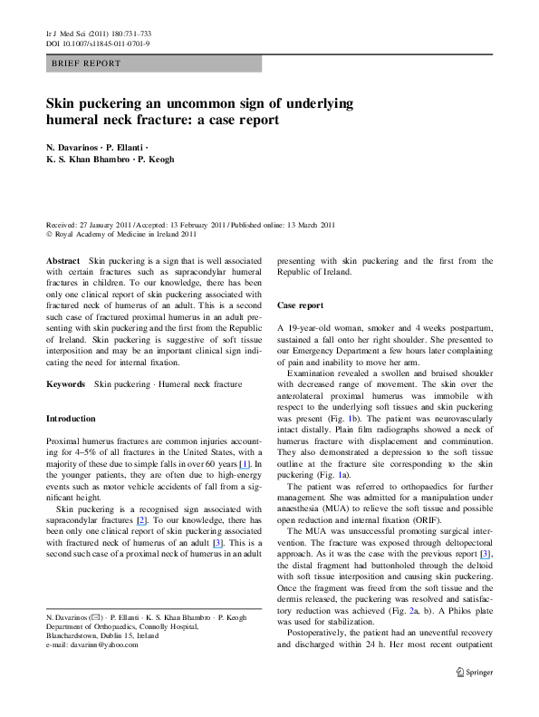 (PDF) Skin puckering an uncommon sign of underlying humeral neck ...