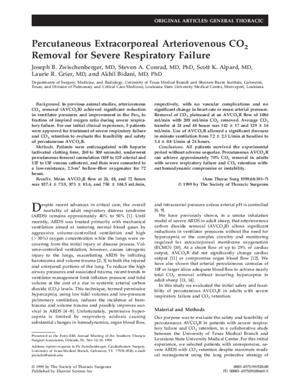(PDF) Percutaneous Extracorporeal Arteriovenous CO2 Removal for Severe ...