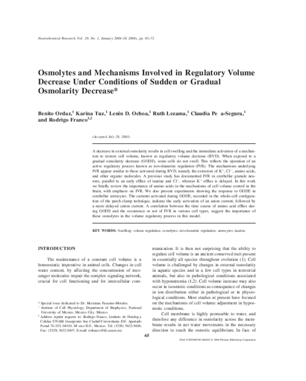 (PDF) Osmolytes and Mechanisms Involved in Regulatory Volume Decrease ...