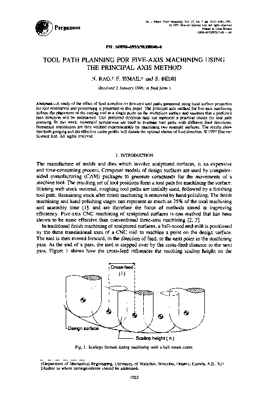 Pdf Tool Path Planning For Five Axis Machining Using The Principal
