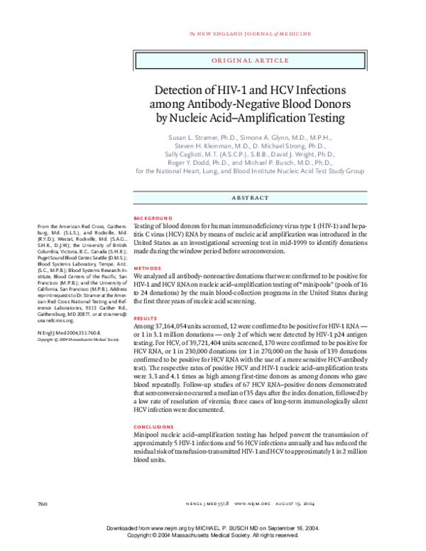(PDF) HIV-1 and HCV infections among antibody-negative blood donors