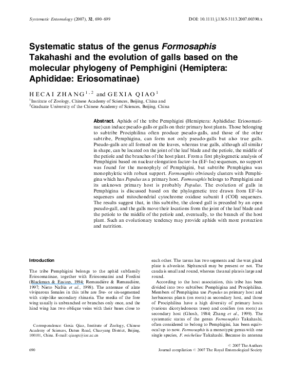 (PDF) Systematic status of the genus Formosaphis Takahashi and the ...