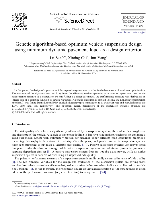 (PDF) Genetic algorithm-based optimum vehicle suspension design using minimum dynamic pavement ...