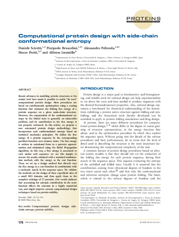 (PDF) Computational protein design with side-chain conformational entropy
