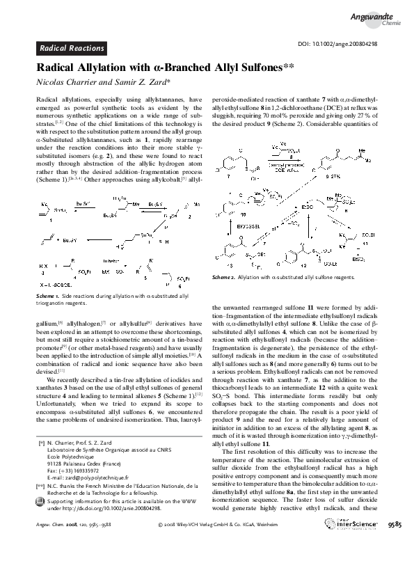 (PDF) Radical Allylation with α-Branched Allyl Sulfones