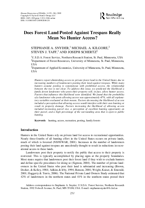 (PDF) Does Forest Land Posted Against Trespass Really Mean No Hunter ...