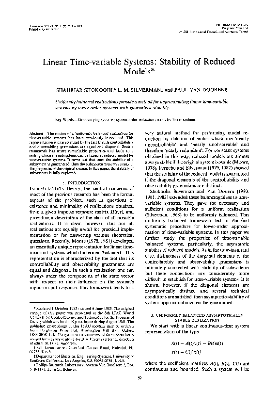 (PDF) Linear time-variable systems: Stability of reduced models