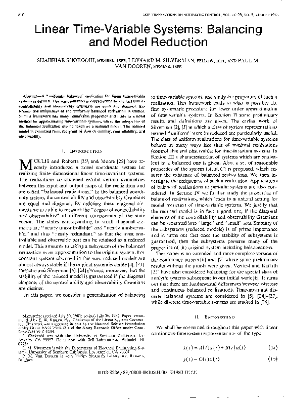 Pdf Linear Time Variable Systems Balancing And Model Reduction