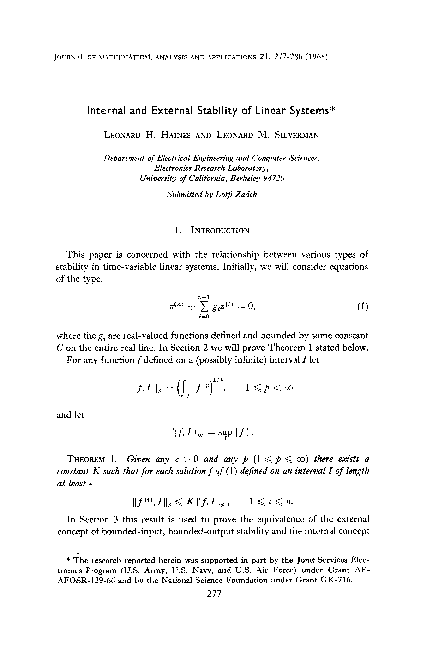 (PDF) Internal and external stability of linear systems