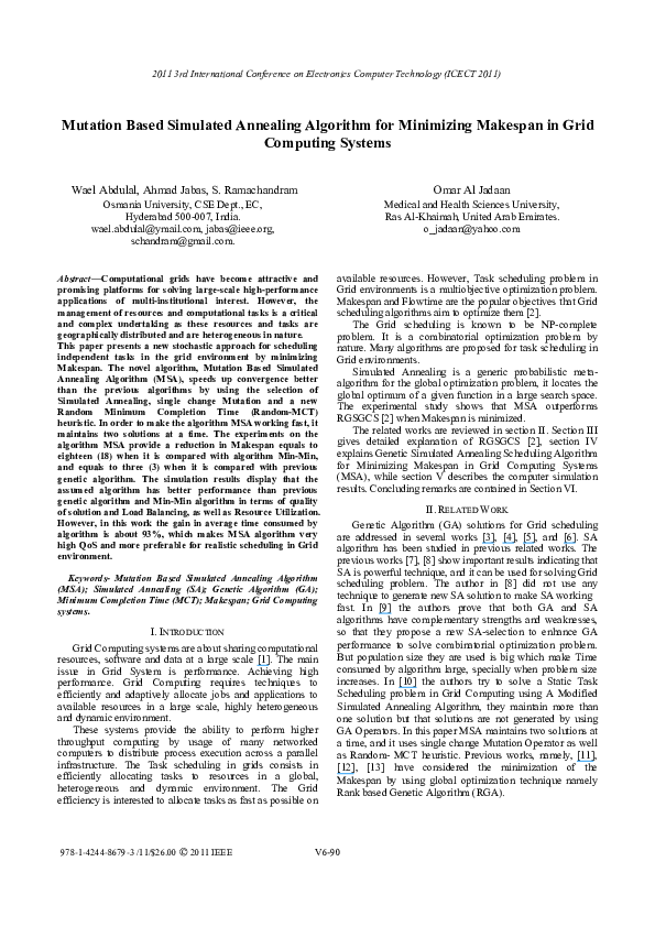 Pdf Mutation Based Simulated Annealing Algorithm For Minimizing Makespan In Grid Computing Systems