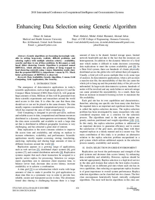 (PDF) Enhancing Data Selection Using Genetic Algorithm