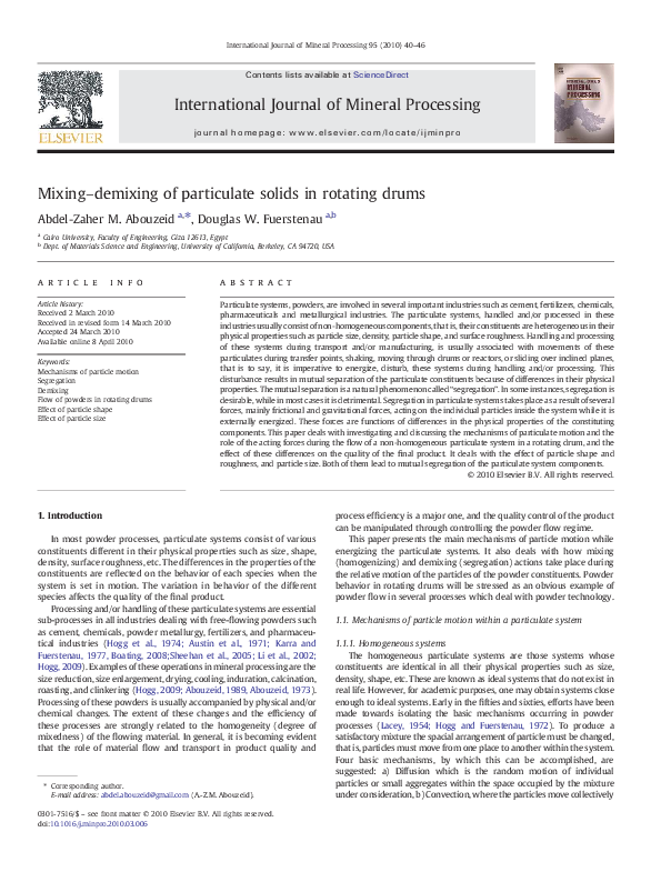 (PDF) Mixing–demixing of particulate solids in rotating drums