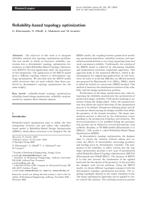 Pdf Reliability Based Topology Optimization