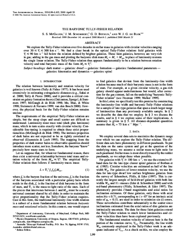 (PDF) The Baryonic Tully-Fisher Relation | Gregory Bothun - Academia.edu