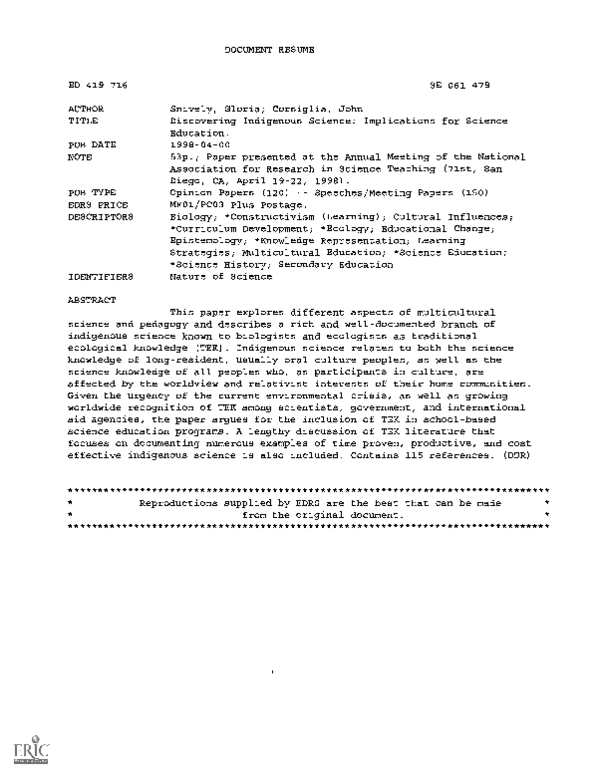 (PDF) Discovering indigenous science: Implications for science education