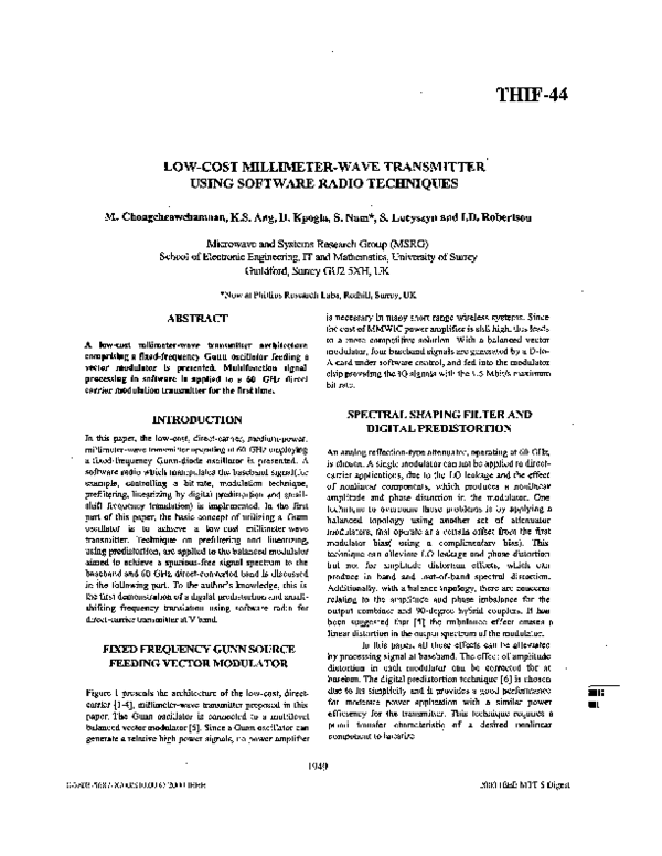 (PDF) Low-cost millimeter-wave transmitter using software radio techniques