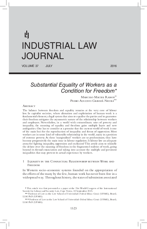 (PDF) Substantial Equality of Workers as a Condition for Freedom