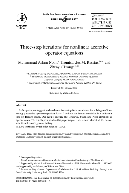 (PDF) Three-step iterations for nonlinear accretive operator equations