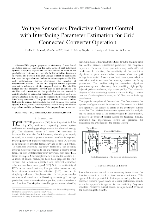 Pdf Voltage Sensorless Predictive Current Control With Interfacing Parameter Estimation For