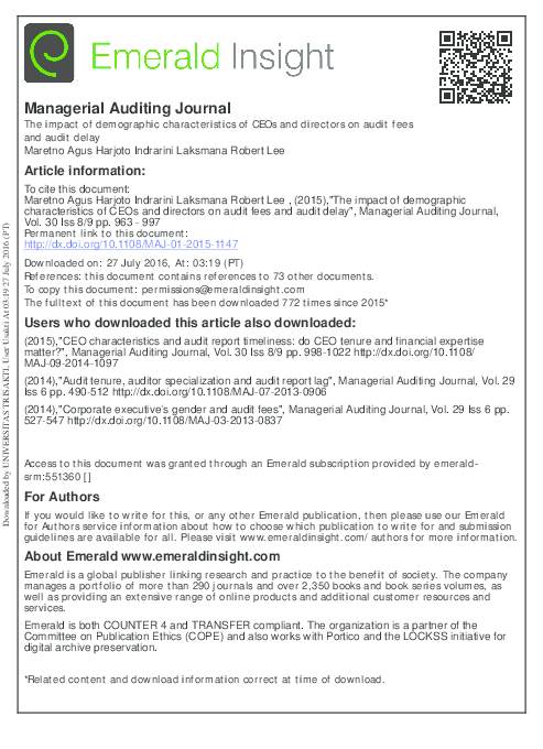 (PDF) Managerial Auditing Journal