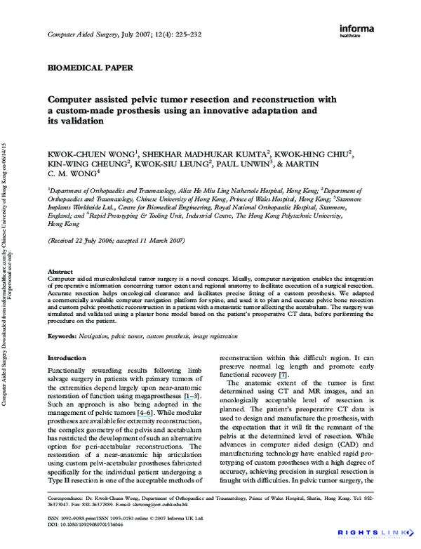 (PDF) Computer assisted pelvic tumor resection and reconstruction with a custom-made prosthesis ...