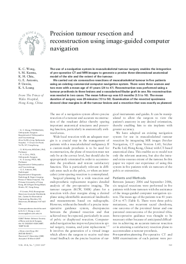 (PDF) Precision tumour resection and reconstruction using image-guided computer navigation