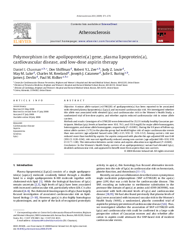 (PDF) Polymorphism in the apolipoprotein(a) gene, plasma lipoprotein(a ...
