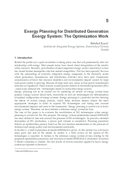 (PDF) Energy Planning for Distributed Generation Energy System: The ...