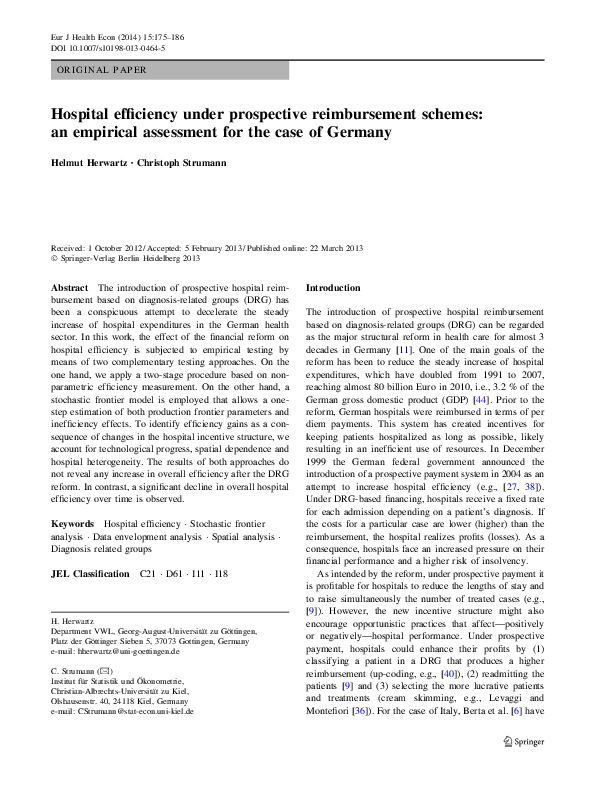 (PDF) Hospital efficiency under prospective reimbursement schemes: an ...